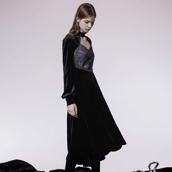 Punk Rave | Dresses | Punk Rave Gothic Cutout Splice Velvet Long Dress ...